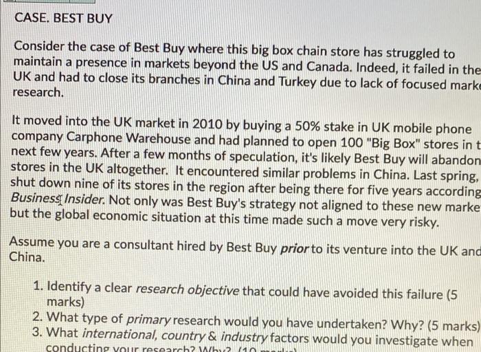 Solved CASE. BEST BUY Consider the case of Best Buy where | Chegg.com