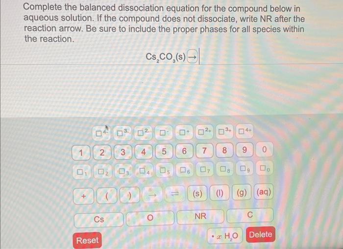 Solved Complete the balanced dissociation equation for the | Chegg.com
