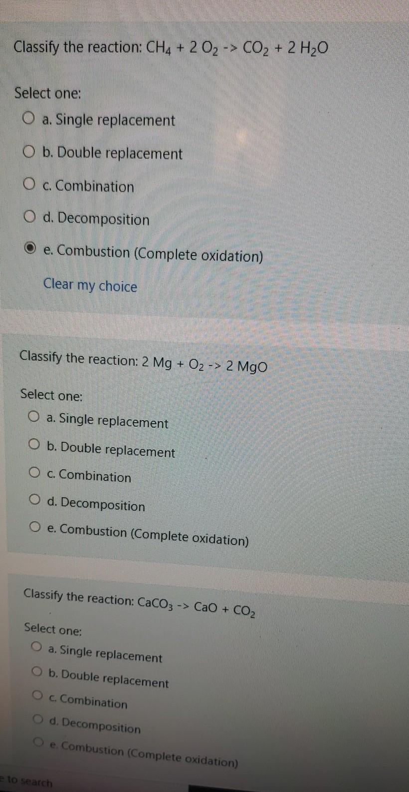 Solved Classify the reaction: CH4 + 2 O2 -> CO2 + 2 H2O | Chegg.com