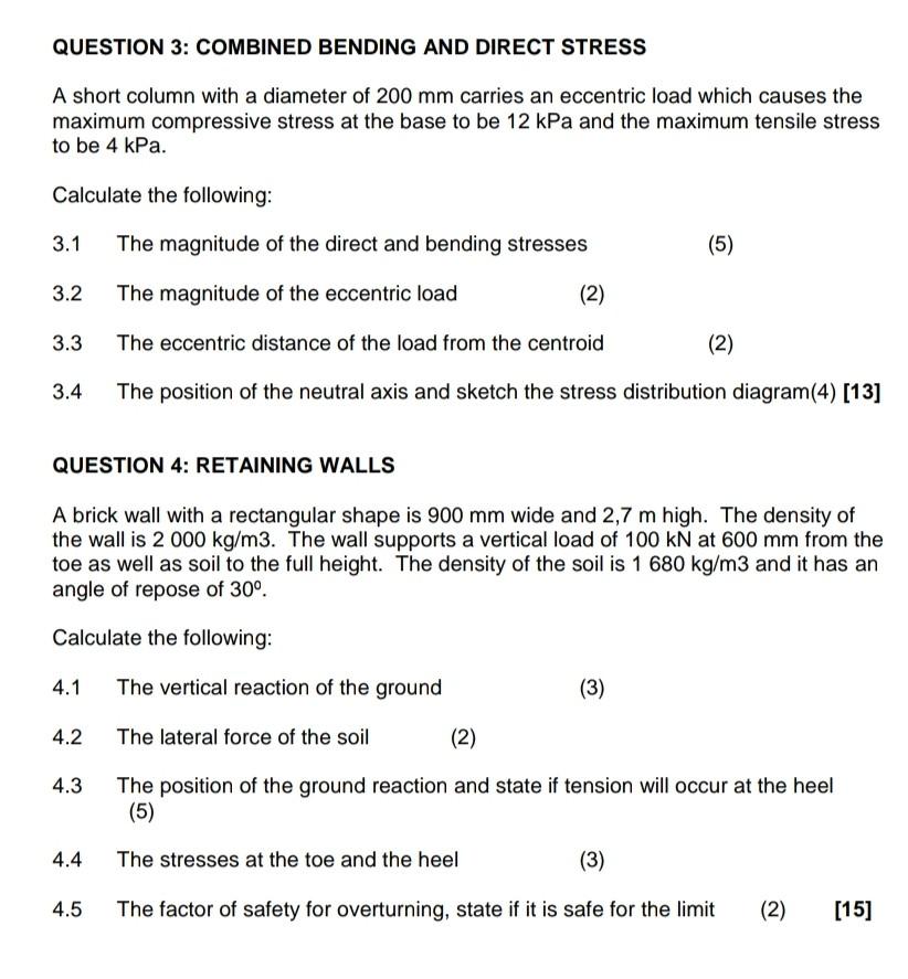 Solved QUESTION 3: COMBINED BENDING AND DIRECT STRESS A | Chegg.com