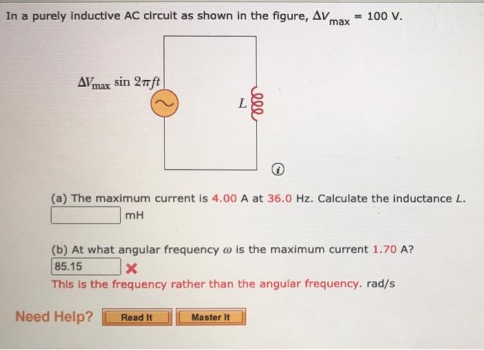 Solved In a purely inductive AC circuit as shown in the | Chegg.com