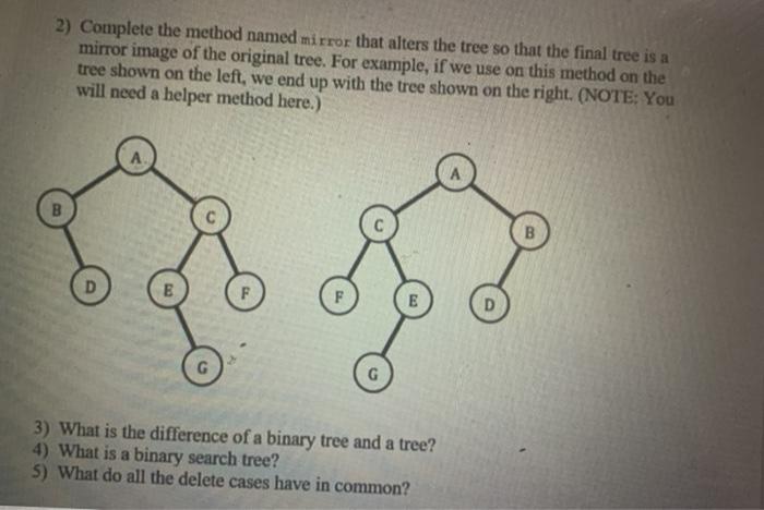 Solved 2) Complete the method named mirror that alters the | Chegg.com