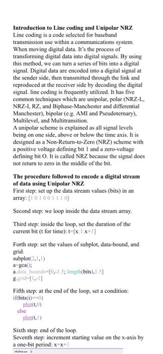 Solved Introduction to Line coding and Unipolar NRZ Line | Chegg.com