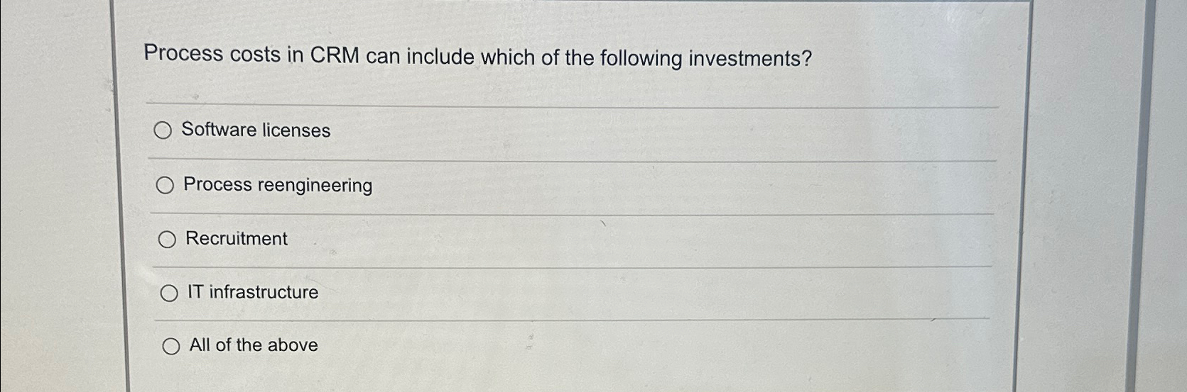 Solved Process costs in CRM can include which of the | Chegg.com