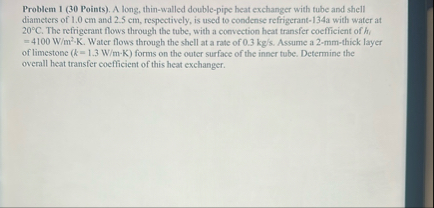 Solved Problem 1 ( 30 ﻿Points). ﻿A long, thin-walled | Chegg.com
