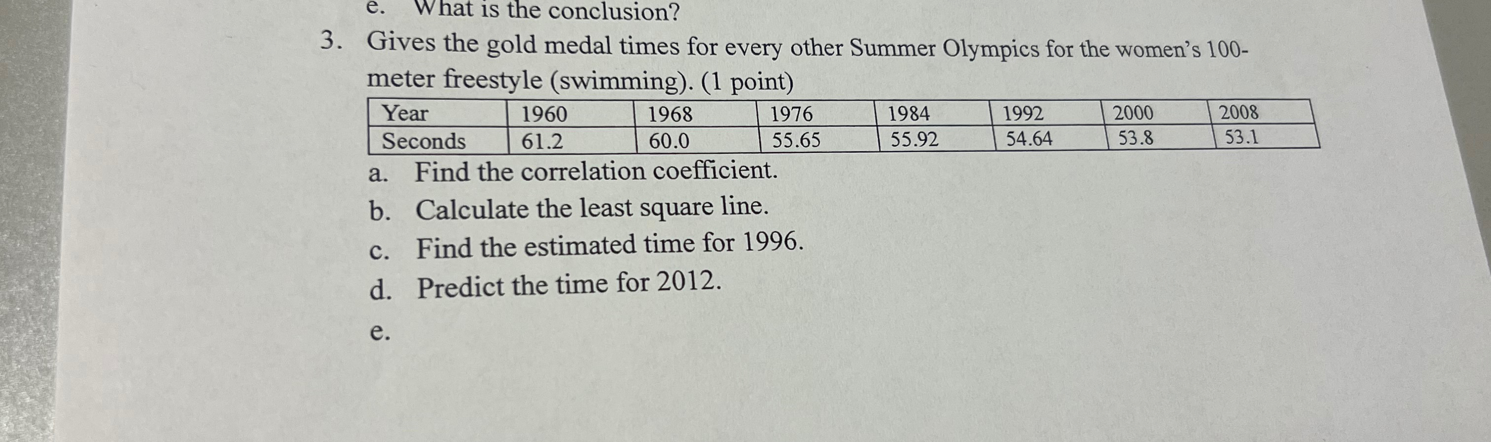 Solved e. ﻿What is the conclusion?3. ﻿Gives the gold medal | Chegg.com