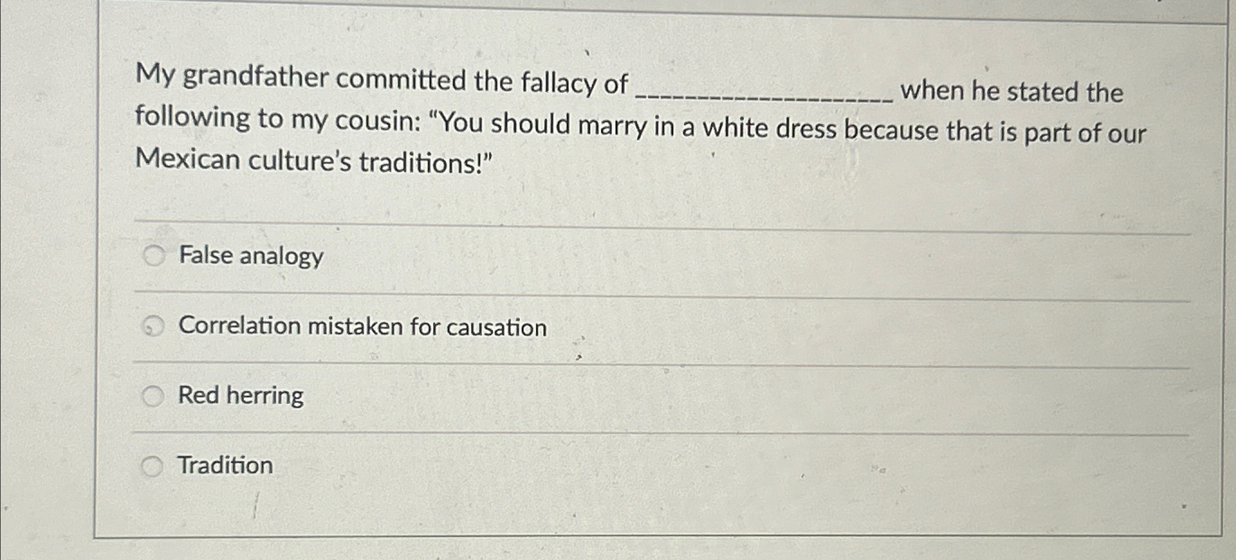 Solved My grandfather committed the fallacy of q, ﻿when he | Chegg.com