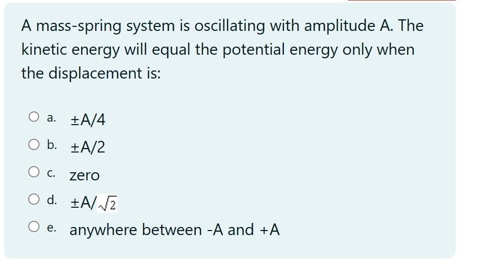 Solved A Mass Spring System Is Oscillating With Amplitude A