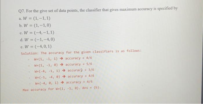 Solved Q7. For the give set of data points, the classifier | Chegg.com