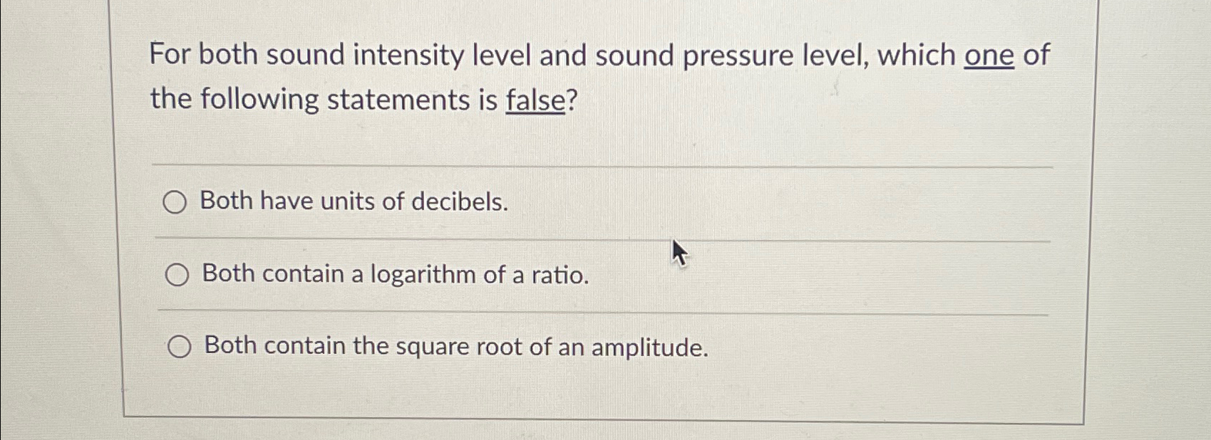 Solved For both sound intensity level and sound pressure | Chegg.com
