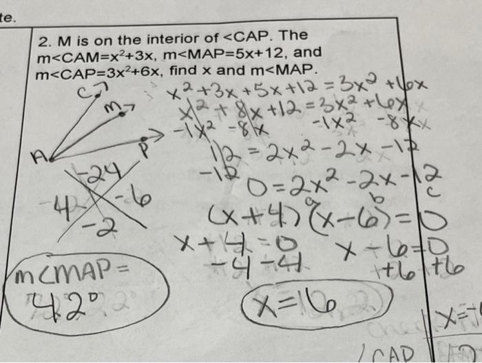 Solved 2. M is on the interior of ∠CAP. The m | Chegg.com