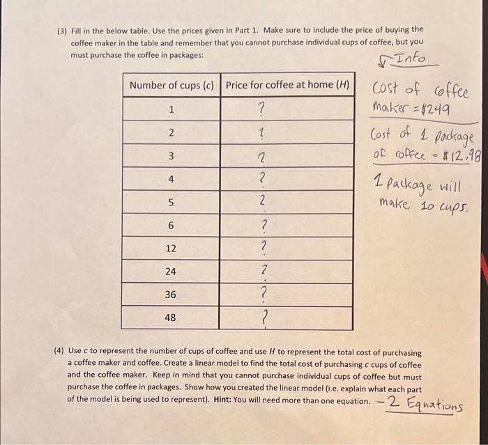 Solved (3) Fill in the below table. Use the prices given in | Chegg.com