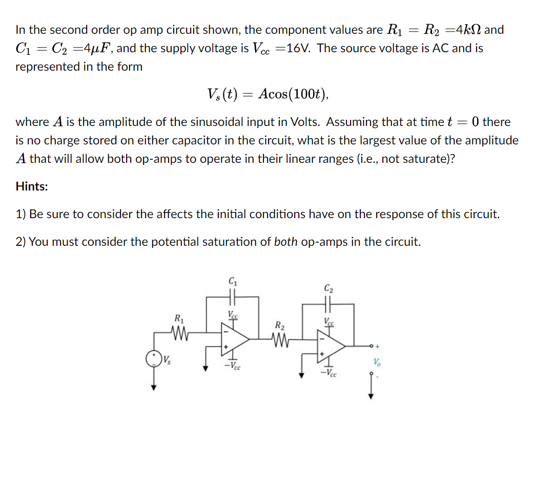 Solved In the second order op amp circuit shown, the | Chegg.com