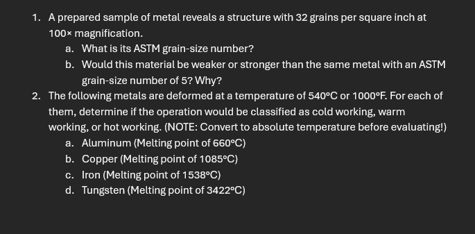 Solved 1. ﻿A prepared sample of metal reveals a structure | Chegg.com