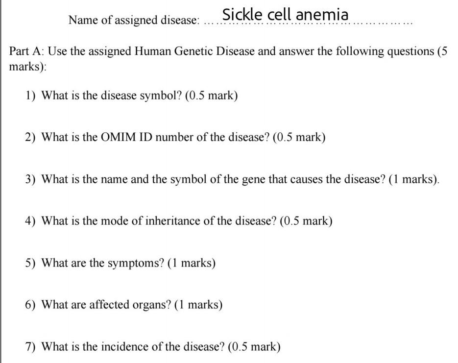 Solved Name of assigned disease: Part A: Use the assigned | Chegg.com