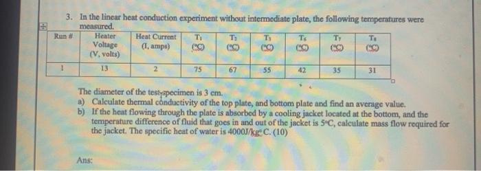 Solved 3. In the linear heat conduction experiment without | Chegg.com