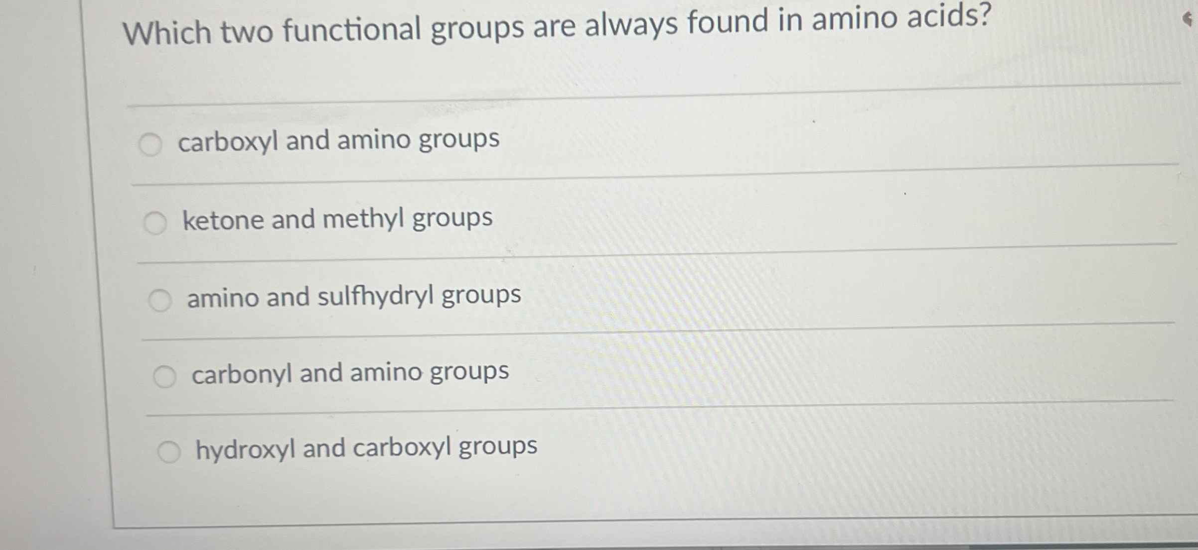 Solved Which two functional groups are always found in amino | Chegg.com