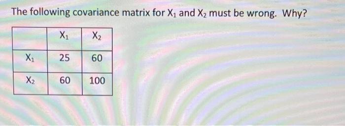 Solved The following covariance matrix for X1 and X2 must be | Chegg.com