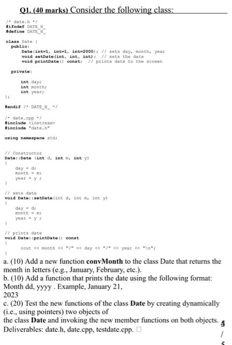 Solved Q1. (40 marks) Consider the following class: a. (10) | Chegg.com