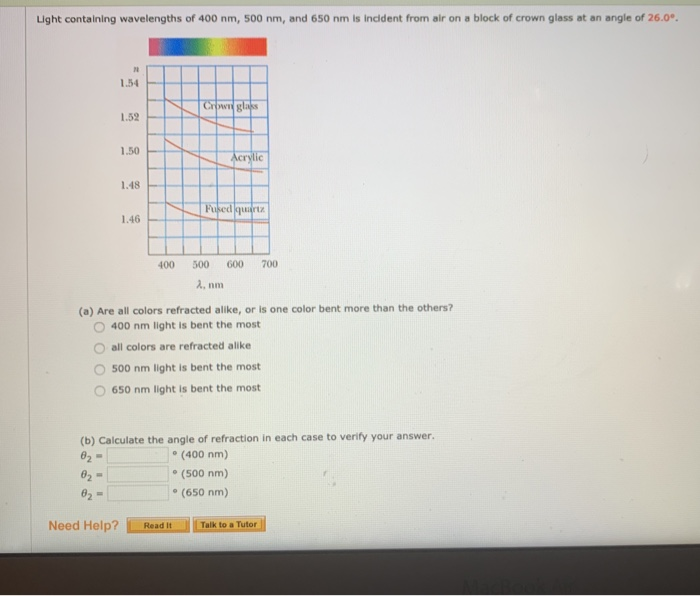 Solved Light containing wavelengths of 400 nm, 500 nm, and | Chegg.com