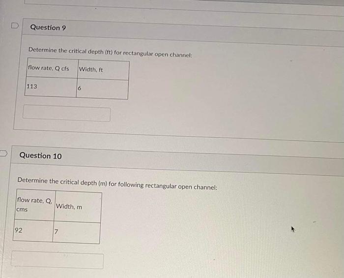 Solved Determine the critical depth (ft) for rectangular | Chegg.com