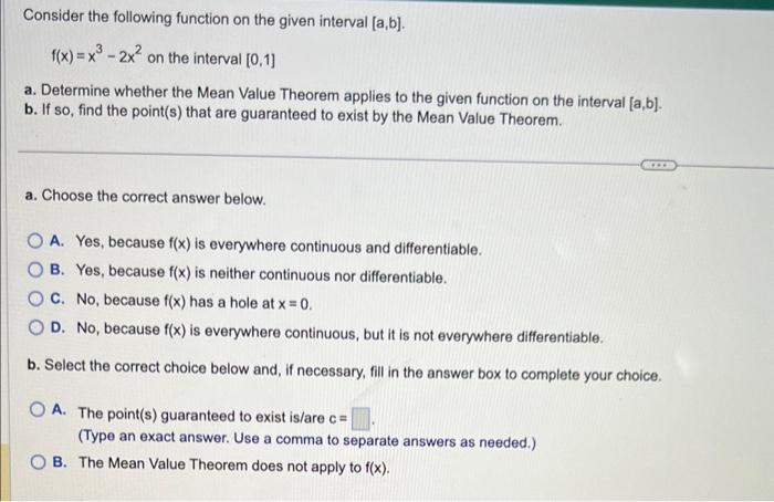 Solved Consider the following function on the given interval | Chegg.com
