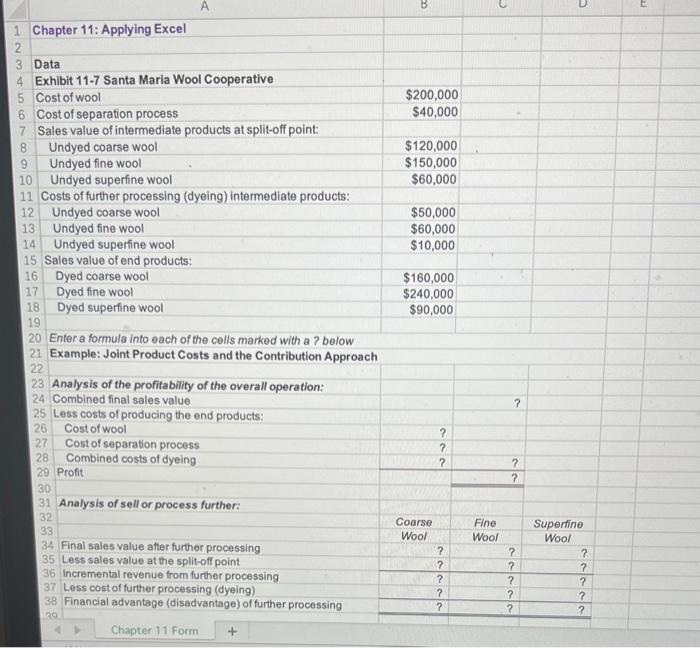 Solved Required information Chapter 11: Applying Excel: | Chegg.com