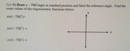 Solved 1) (+8) Draw a -780'angle in standard position and | Chegg.com