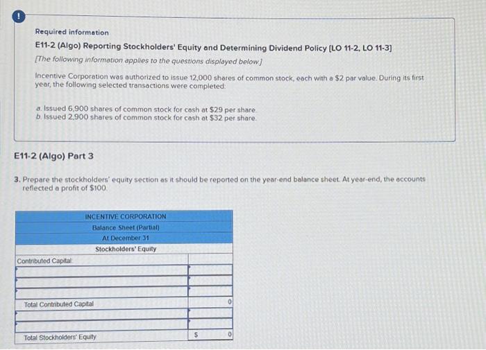 Solved Required information E11-2 (Algo) Reporting | Chegg.com