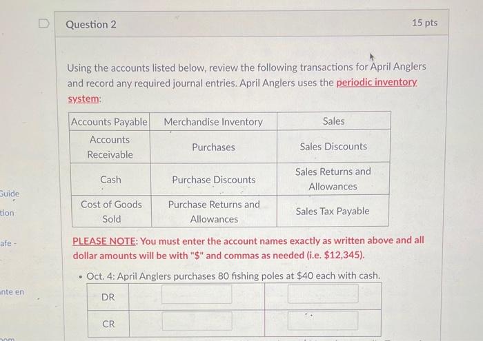 Solved Using the accounts listed below, review the following | Chegg.com