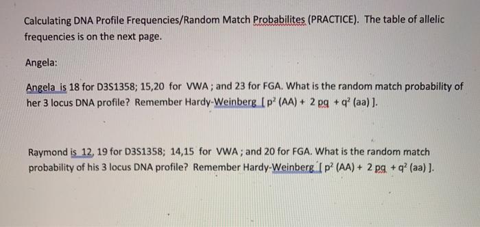 Solved Calculating DNA Profile Frequencies/Random Match | Chegg.com
