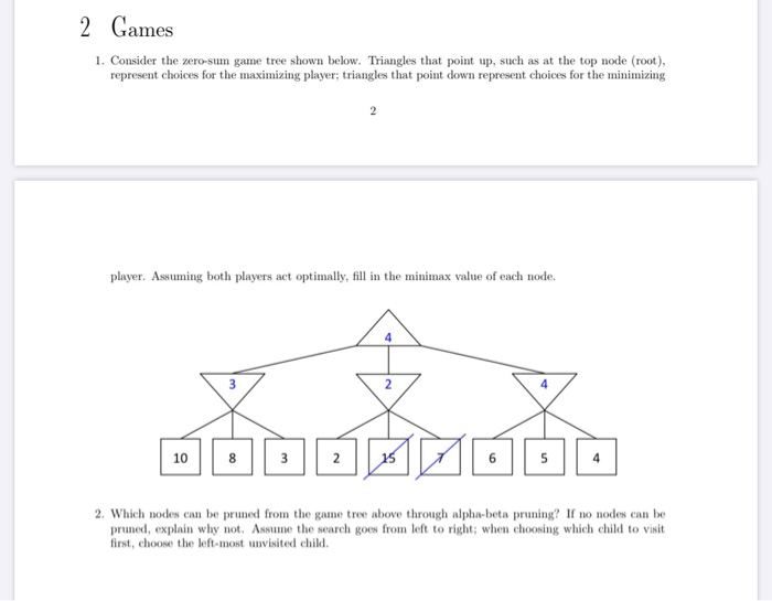 Solved 2 Games 1. Consider the zero-sum game tree shown | Chegg.com