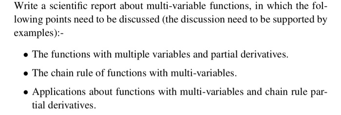 Write a scientific report about multi-variable | Chegg.com