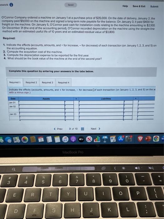 Solved ework Help Save & Exit Submit O'Connor Company | Chegg.com