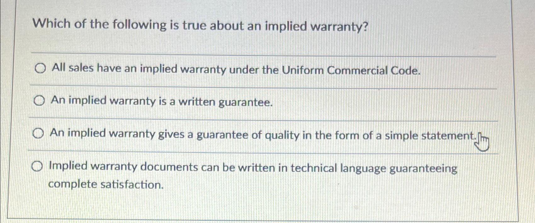 Solved Which of the following is true about an implied | Chegg.com