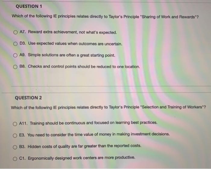 Solved INDUSTRIAL ENGINEERING PRINCIPLES A. General 1. Work | Chegg.com