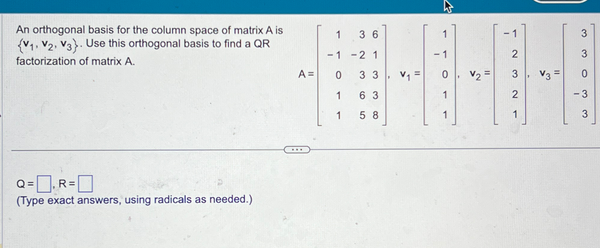 Solved An orthogonal basis for the column space of matrix A | Chegg.com