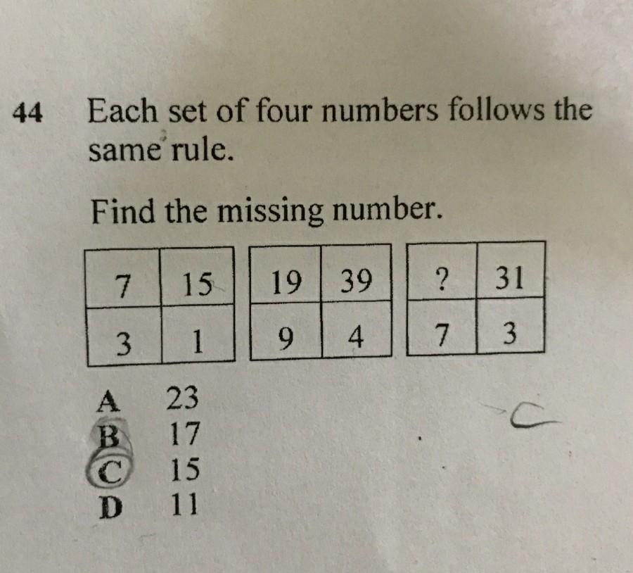 Solved 44 Each set of four numbers follows the same rule. | Chegg.com