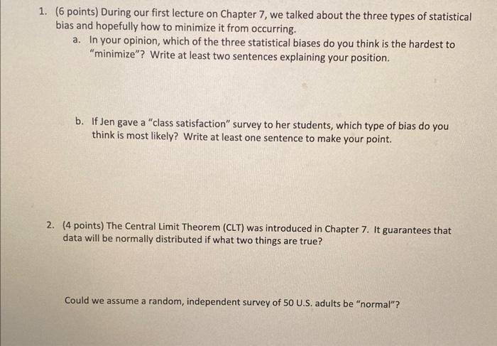 Solved 1. (6 points) During our first lecture on Chapter 7 , | Chegg.com