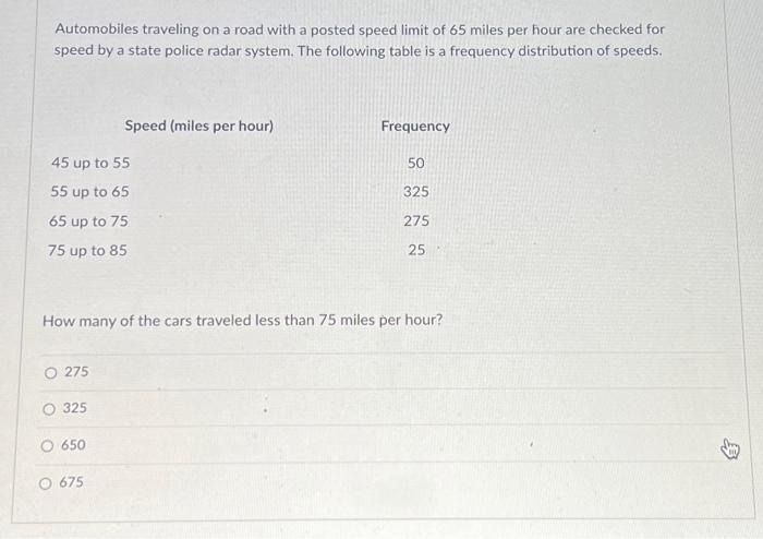 Solved Automobiles traveling on a road with a posted speed | Chegg.com