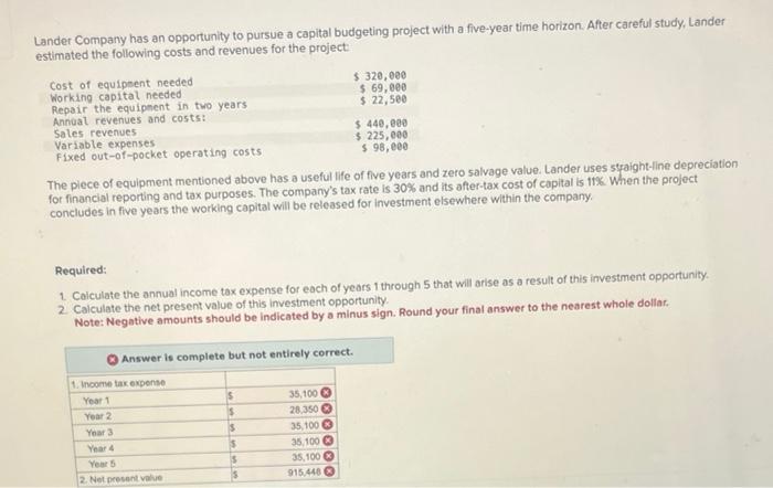 Solved Lander Company has an opportunity to pursue a capital | Chegg.com
