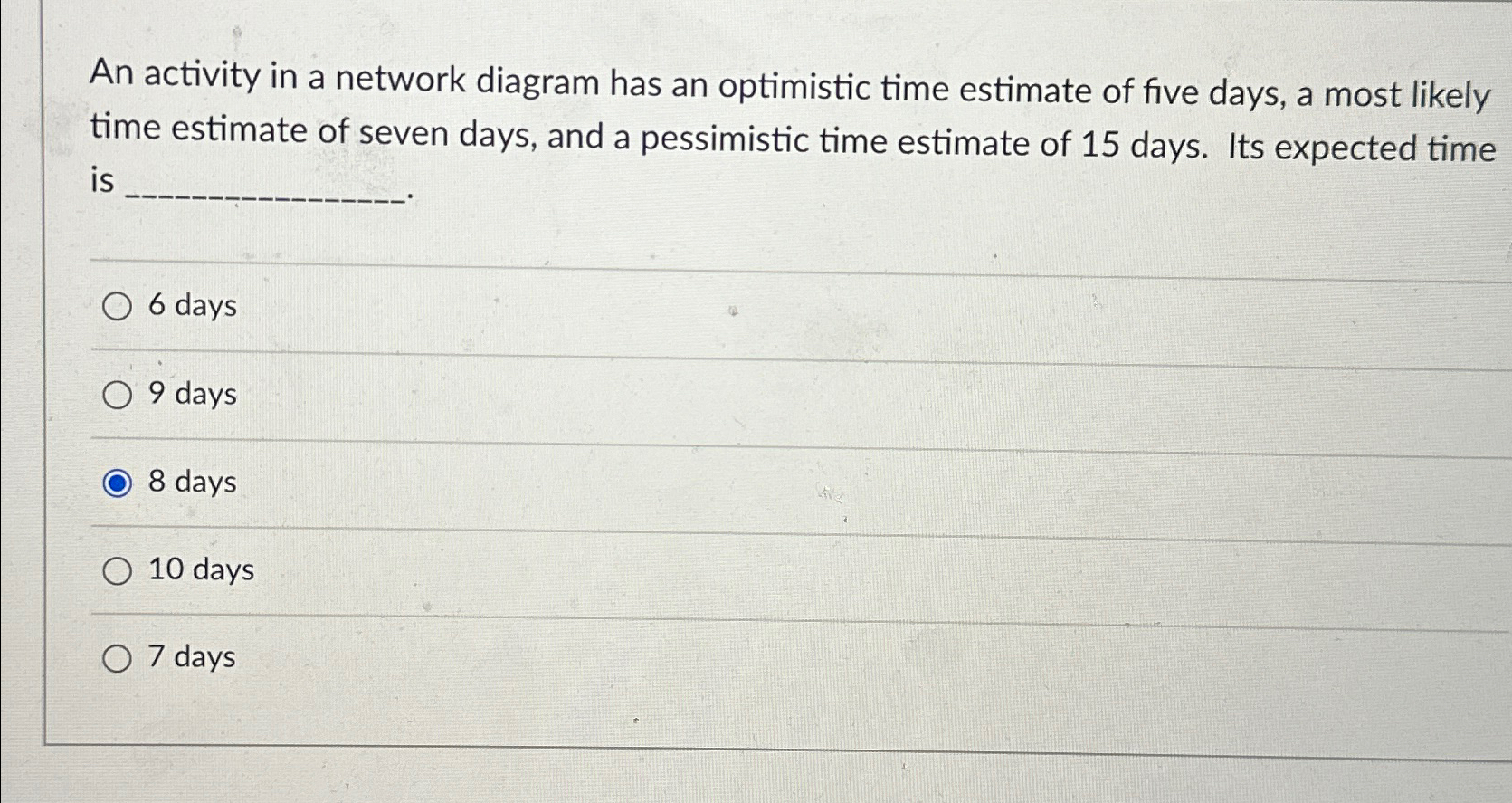 Solved An activity in a network diagram has an optimistic | Chegg.com