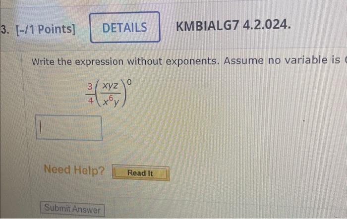 Write the expression without exponents. Assume no | Chegg.com