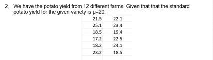 Solved 2. We have the potato yield from 12 different farms. | Chegg.com