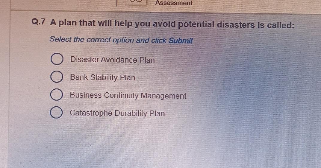 Solved AssessmentQ. 7 ﻿A plan that will help you avoid | Chegg.com