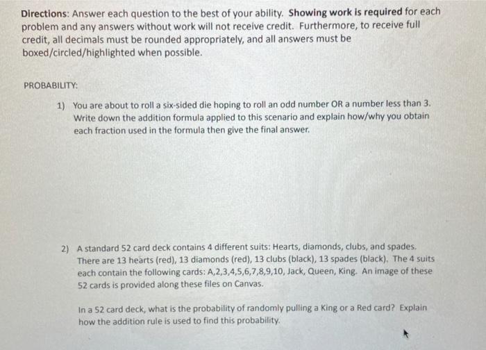 Solved Directions: Answer each question to the best of your | Chegg.com