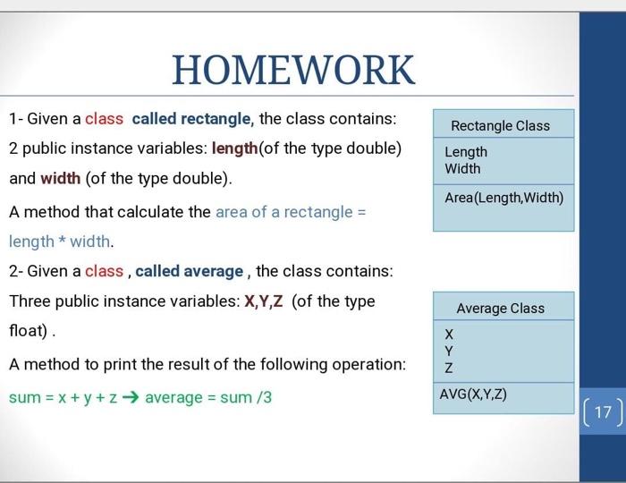 Solved HOMEWORK Rectangle Class Length Width Area(Length, | Chegg.com