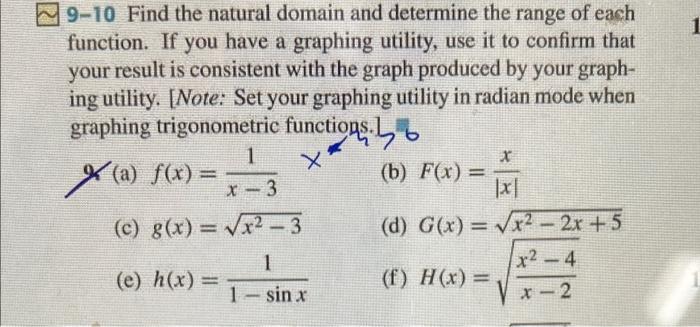 Solved 9-10 Find the natural domain and determine the range | Chegg.com