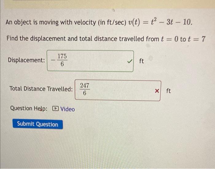 Solved An Object Is Moving With Velocity In Ft Sec V T