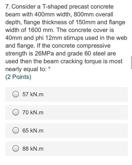 7. Consider a T-shaped precast concrete beam with | Chegg.com